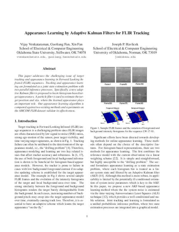 Pdf Appearance Learning By Adaptive Kalman Filters For Flir Tracking