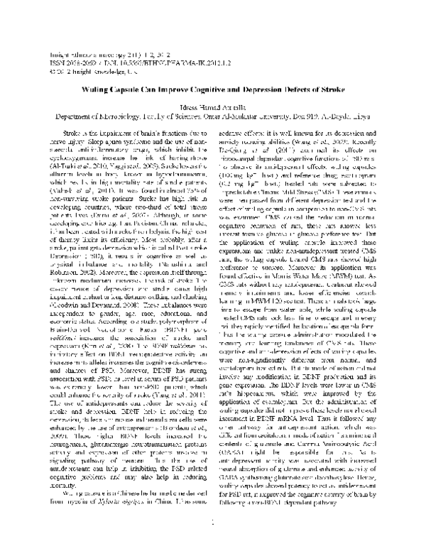 (PDF) Wuling Capsule Can Improve Cognitive and Depression Defects of Stroke