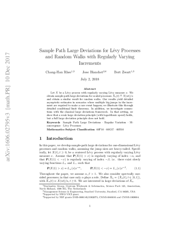 (PDF) Sample path large deviations for Lévy processes and random walks with regularly varying ...