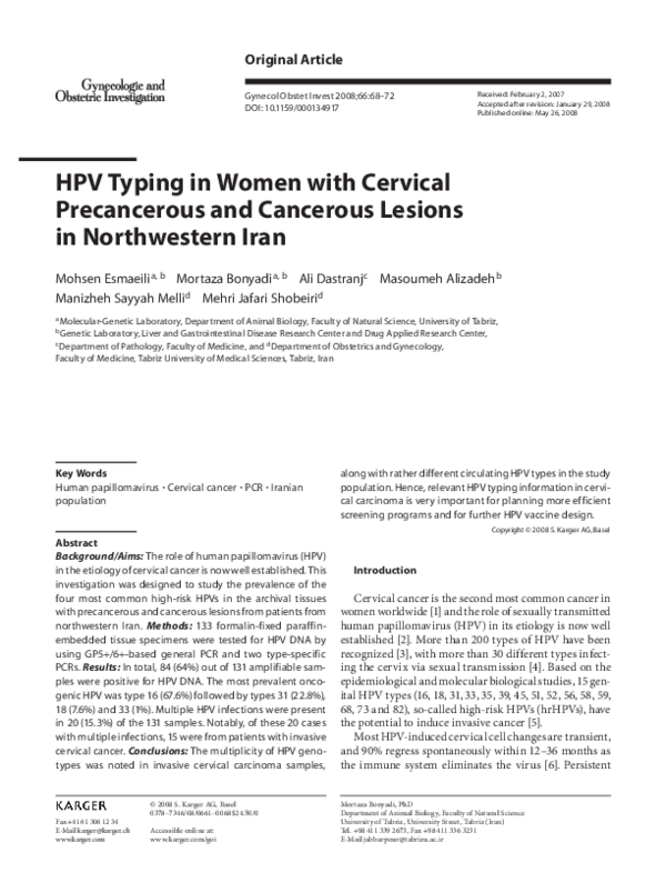 (PDF) HPV Typing in Women with Cervical Precancerous and Cancerous ...