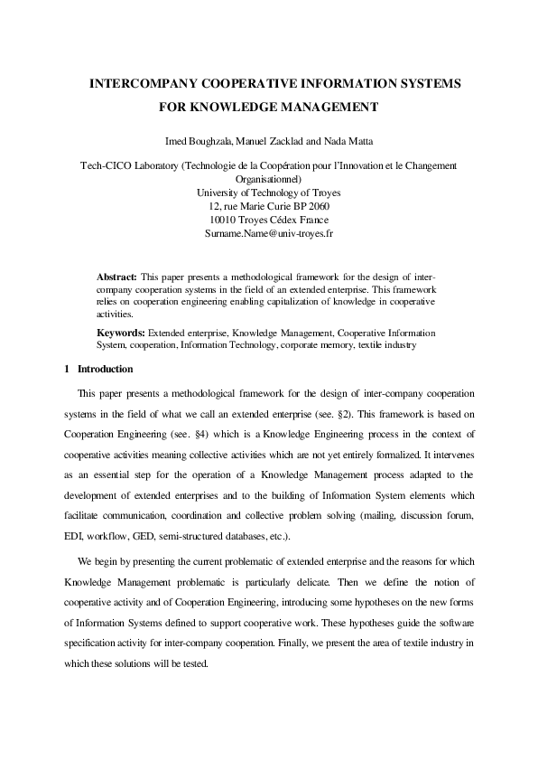 (PDF) Intercompany Cooperative Information Systems for Knowledge Management