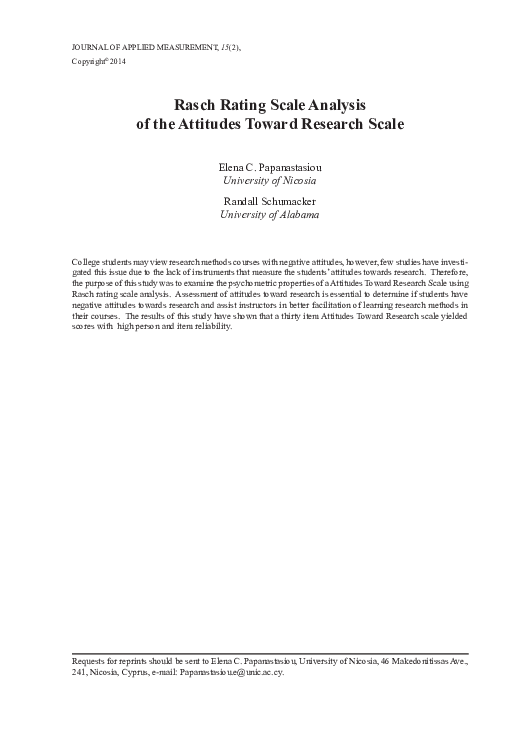 (PDF) Rasch rating scale analysis of the Attitudes Toward Research Scale