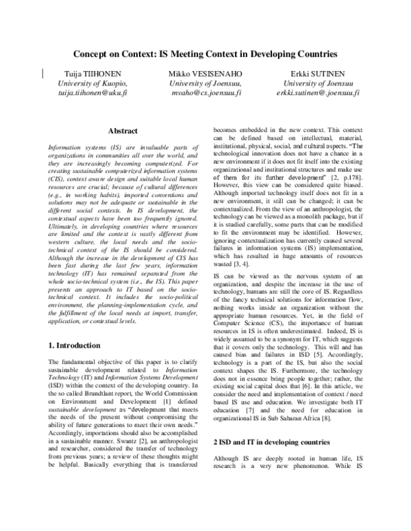 (PDF) Concept on Context: IS Meeting Context in Developing Countries