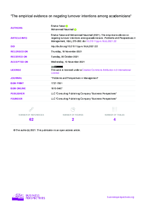 (PDF) The empirical evidence on negating turnover intentions among ...