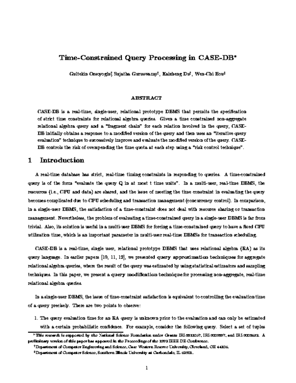Pdf Time Constrained Query Processing In Case Db Wenchi Hou