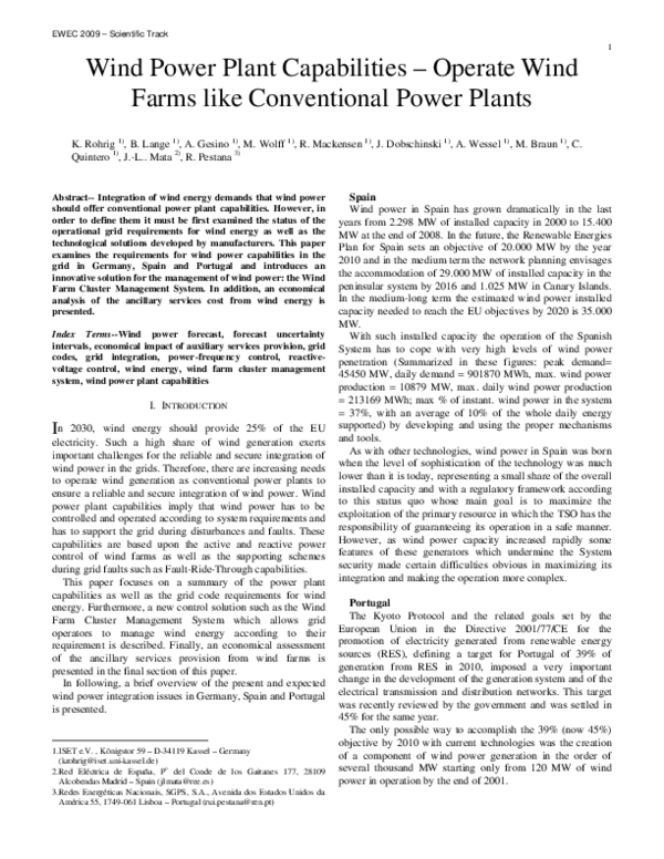 (PDF) Wind Power Plant Capabilities–Operate Wind Farms like Conventional Power Plants