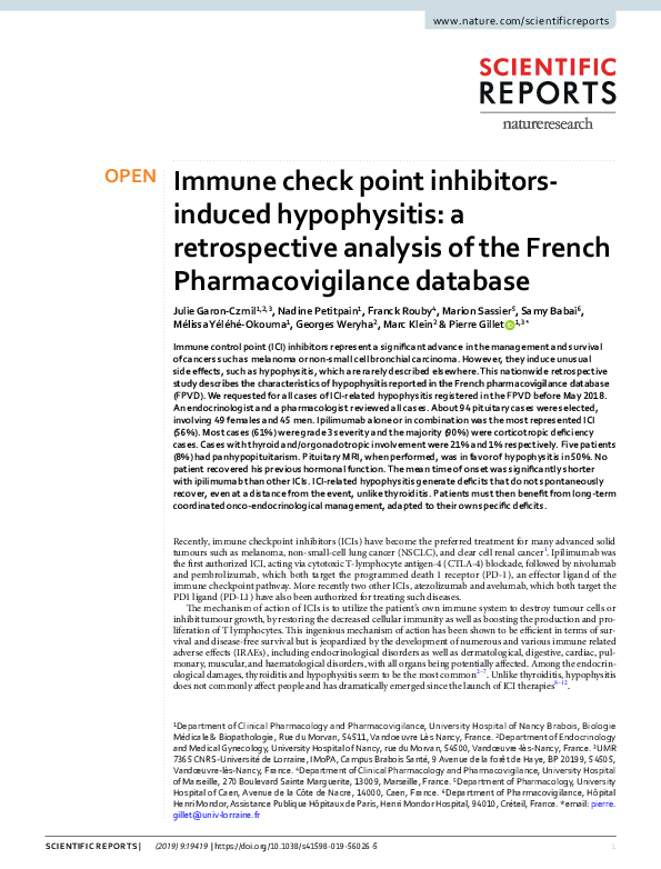 (PDF) Immune check point inhibitors-induced hypophysitis: a ...