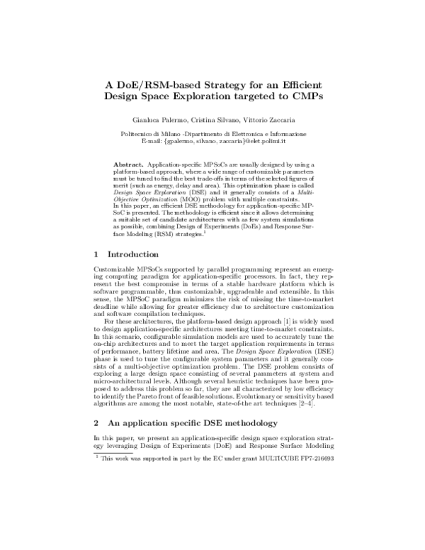 (PDF) A DoE/RSM-based Strategy for an Ecient Design Space Exploration targeted to CMPs