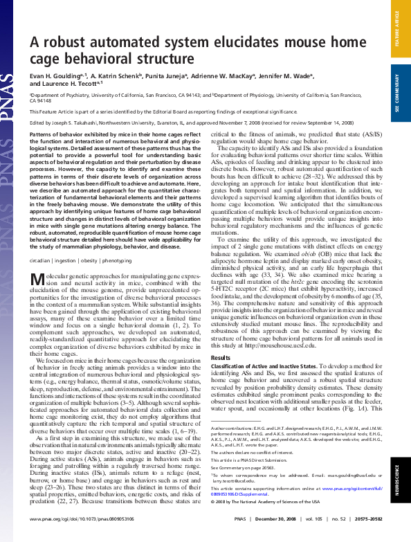 (PDF) A robust automated system elucidates mouse home cage behavioral ...