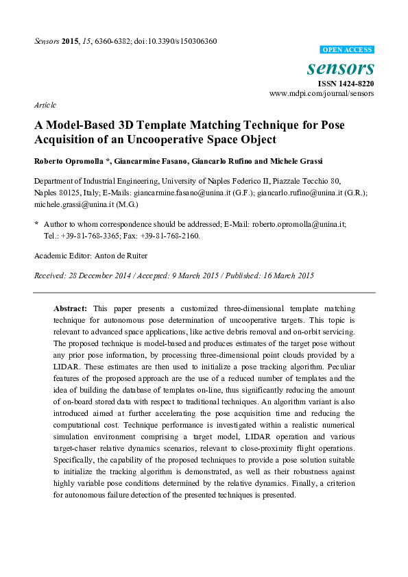 (PDF) A Model-Based 3D Template Matching Technique for Pose Acquisition ...