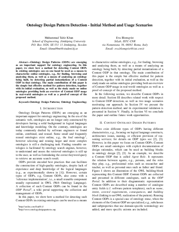 (PDF) Ontology Design Pattern Detection-Initial Method and Usage Scenarios