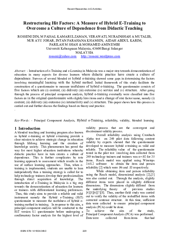 (PDF) Restructuring hit factors: a measure of hybrid e-training to ...