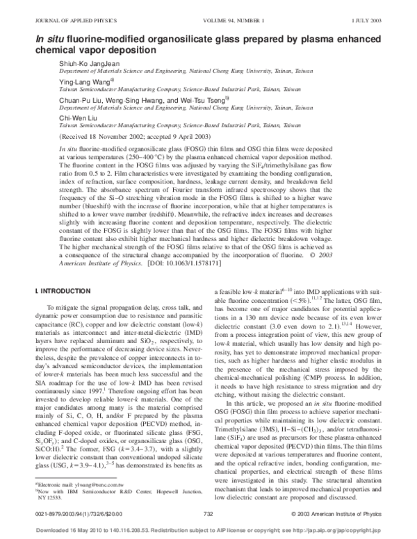 (PDF) In situ fluorine-modified organosilicate glass prepared by plasma ...