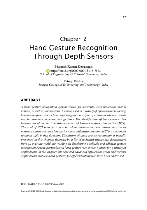 (PDF) Hand Gesture Recognition Through Depth Sensors
