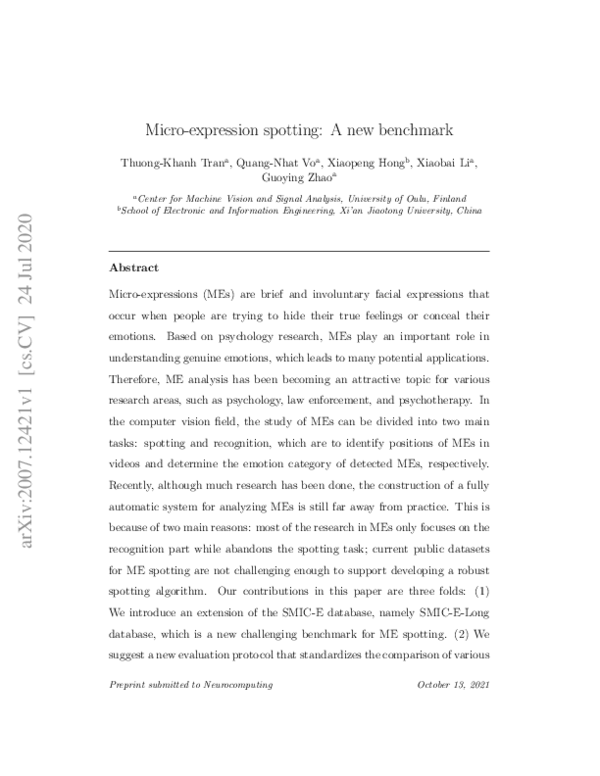 (PDF) Micro-expression spotting: A new benchmark