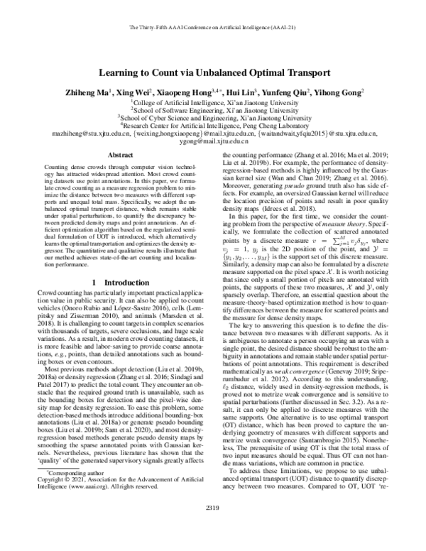 (PDF) Learning to Count via Unbalanced Optimal Transport