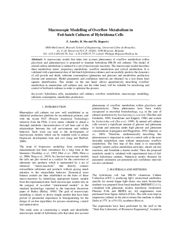 (PDF) Macroscopic modelling of overflow metabolism and model based ...