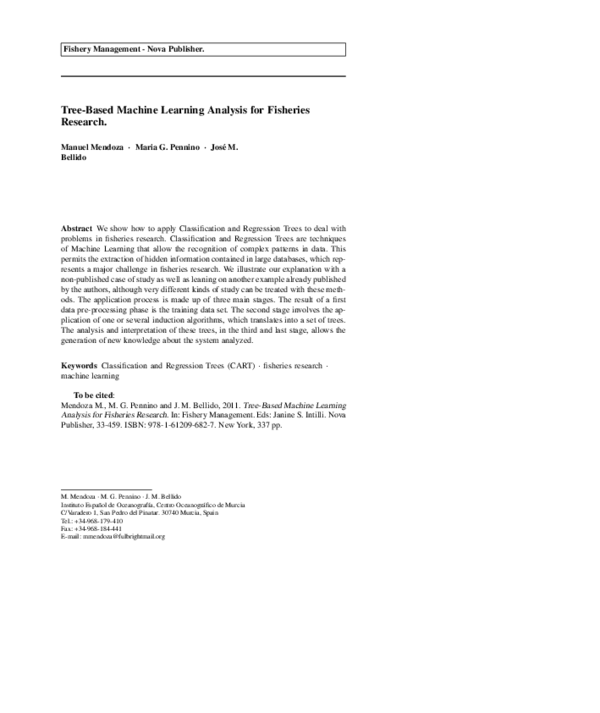 (PDF) Tree-Based Machine Learning Analysis for Fisheries Research