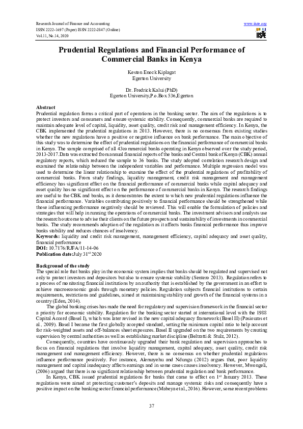 (PDF) Prudential Regulations and Financial Performance of Commercial Banks in Kenya