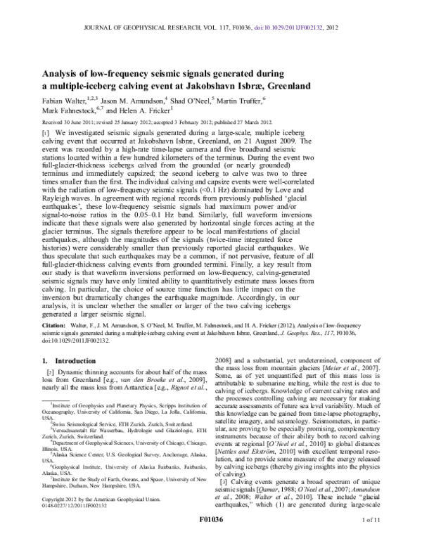 (PDF) Analysis of low-frequency seismic signals generated during a ...