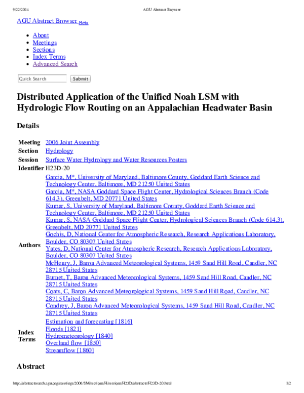 (PDF) Distributed Application of the Unified Noah LSM with Hydrologic ...