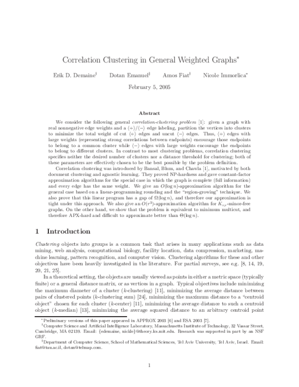 (PDF) Correlation clustering in general weighted graphs