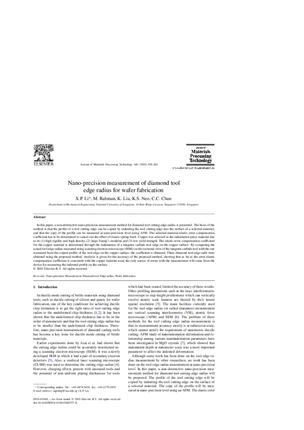 (PDF) Nano-precision measurement of diamond tool edge radius for wafer ...