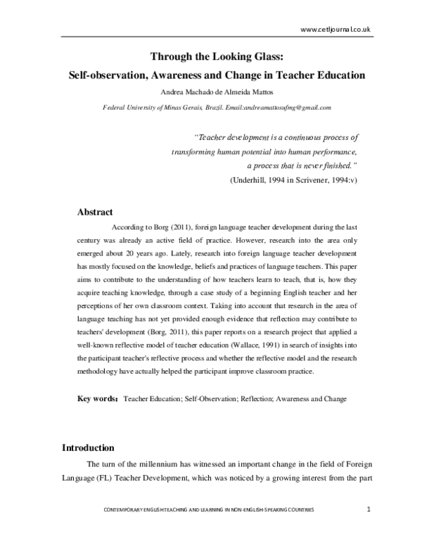 (PDF) Through the Looking Glass: Self-observation, Awareness and Change ...