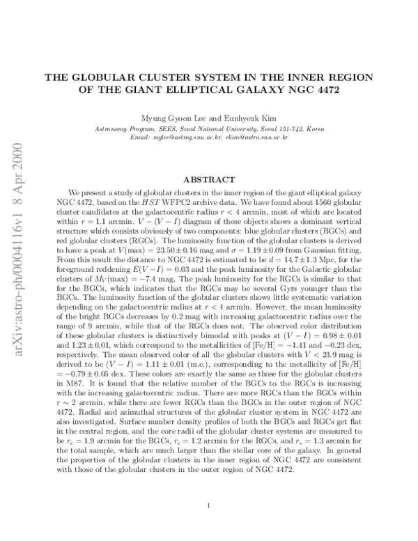 (PDF) The Globular Cluster System in the Inner Region of the Giant ...