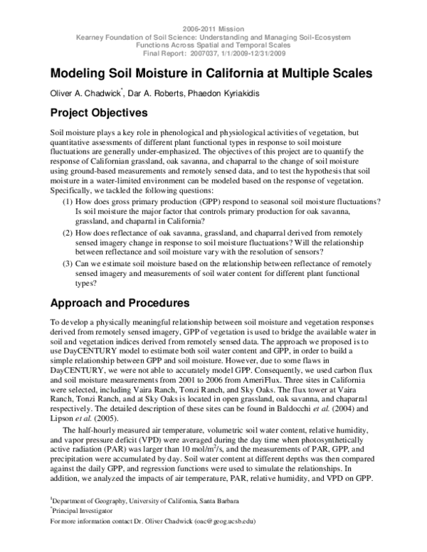 (PDF) Modeling Soil Moisture in California at Multiple Scales