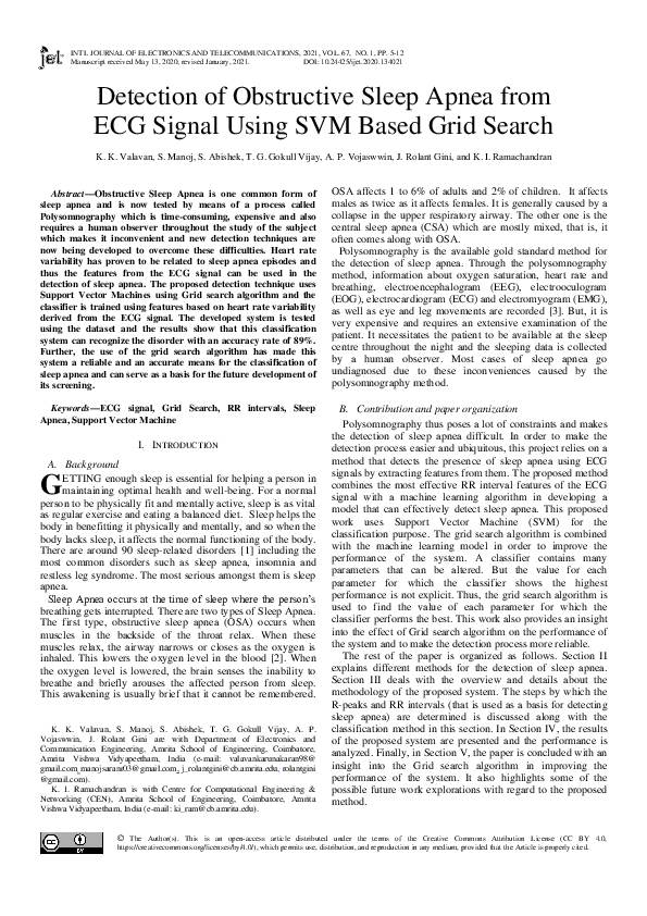 Detection of Obstructive Sleep Apnea from ECG Signal Using SVM Based Grid Search
