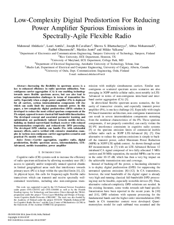(PDF) Low-Complexity Digital Predistortion for Reducing Power Amplifier Spurious Emissions in ...
