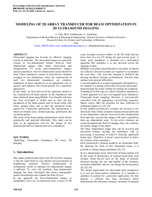 (PDF) Modeling of 2D Array Transducer for Beam Optimization in 3D ...