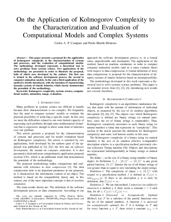 (PDF) On the application of Kolmogorov complexity to the characterization and evaluation of ...