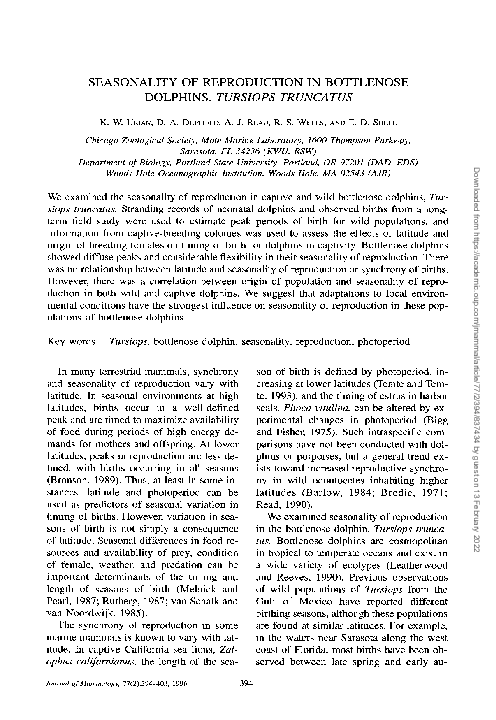 (PDF) Seasonality of Reproduction in Bottlenose Dolphins, Tursiops ...