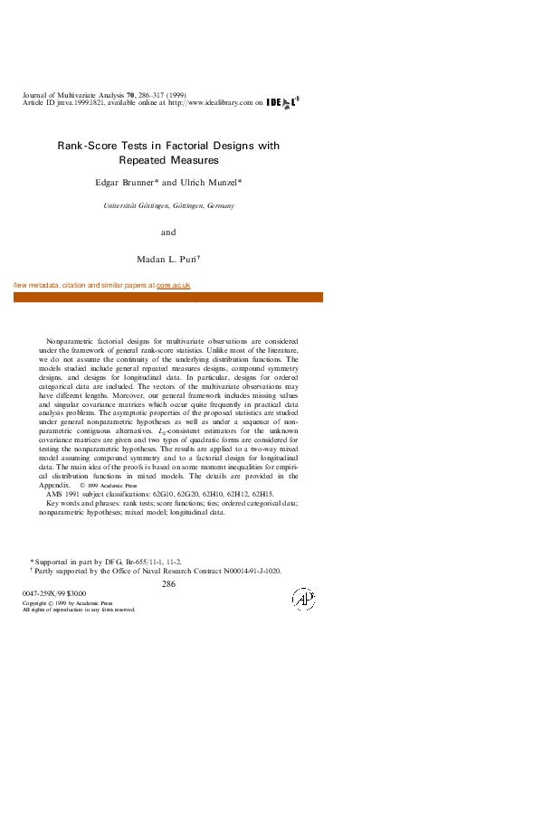 (PDF) Rank-Score Tests in Factorial Designs with Repeated Measures