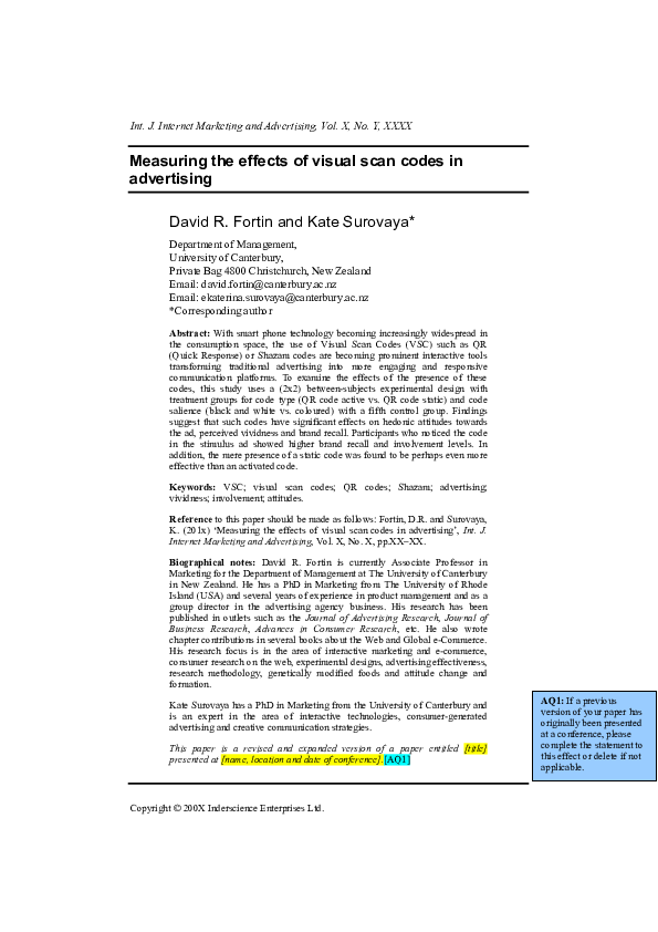 (PDF) Measuring the effects of visual scan codes in advertising
