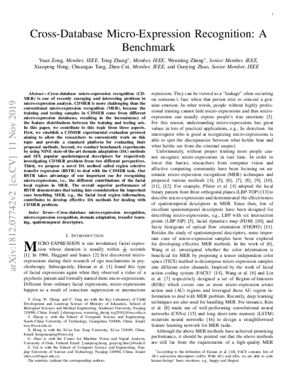 Pdf Cross Database Micro Expression Recognition
