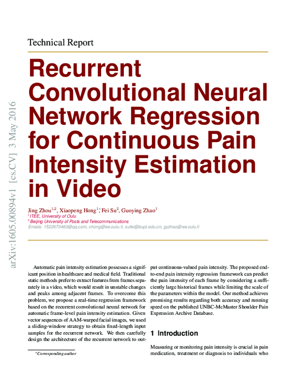 (PDF) Recurrent Convolutional Neural Network Regression for Continuous Pain Intensity Estimation ...
