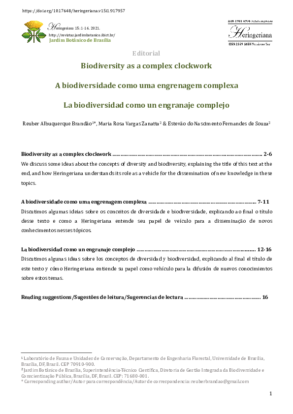 (PDF) Biodiversity as a complex clockwork/A biodiversidade como uma engrenagem complexa/La ...