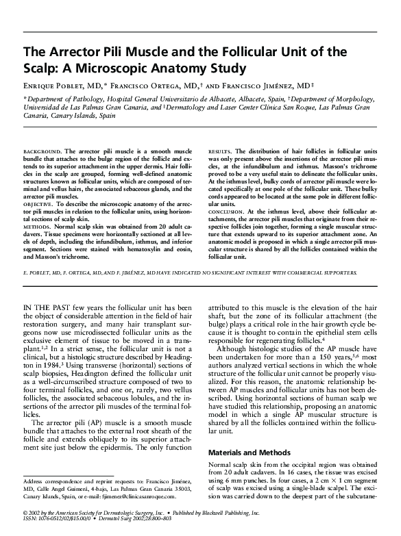 (PDF) The arrector pili muscle and the follicular unit of the scalp: a ...