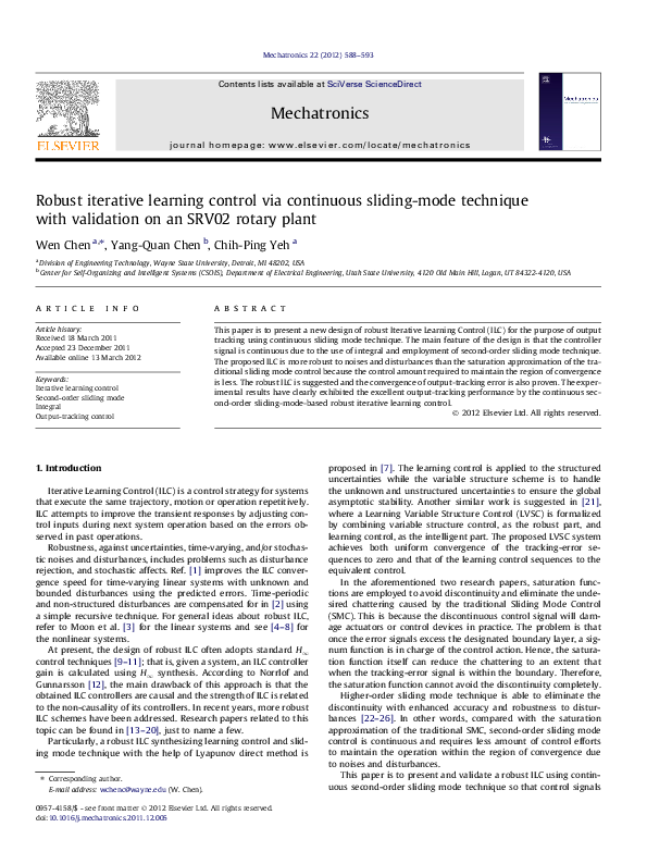 Pdf Robust Iterative Learning Control Via Continuous Sliding Mode Technique With Validation On