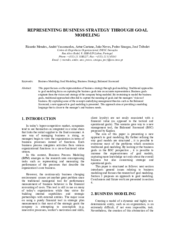 (PDF) Representing business strategy through goal modeling | Jose ...