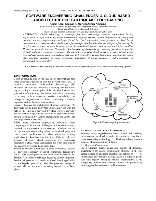 (PDF) Software Engineering Challenges: A Cloud Based Architecture For Earthquake Forecasting