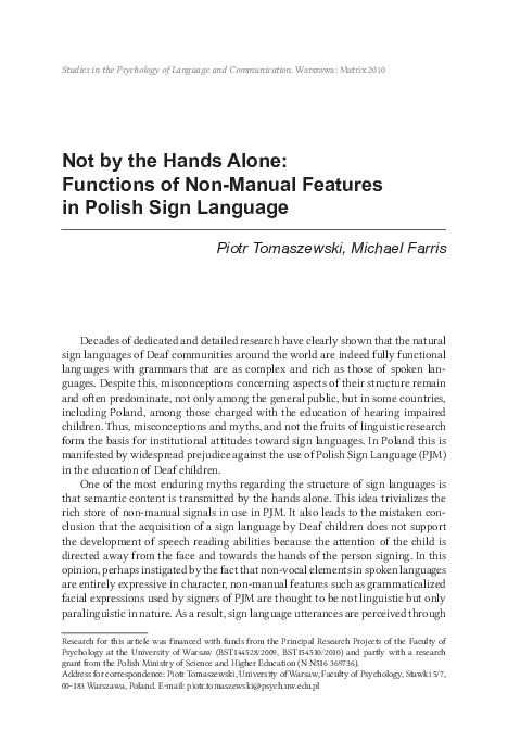 (PDF) Not by the hands alone: Functions of non-manual features in ...