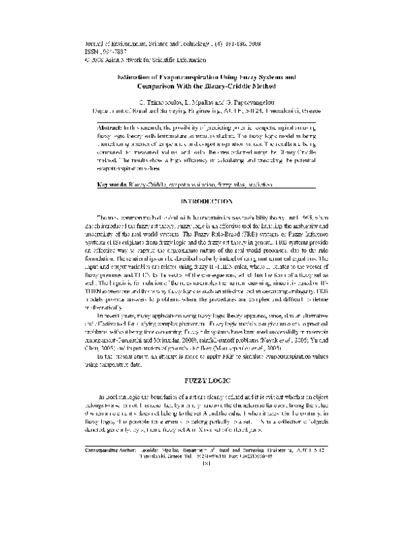 (PDF) Estimation of Evapotranspiration Using Fuzzy Systems and ...