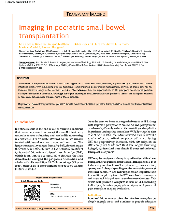 (PDF) Imaging in pediatric small bowel transplantation