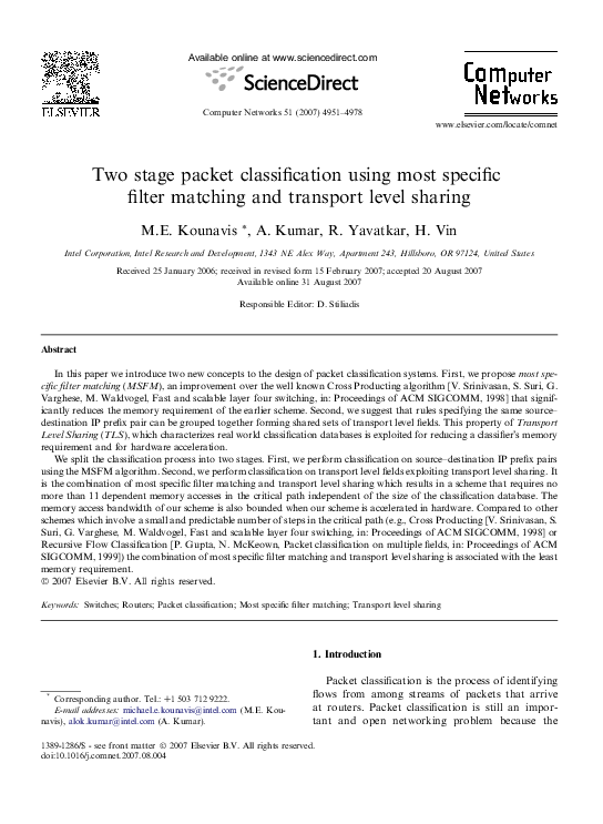 Pdf Two Stage Packet Classification Using Most Specific Filter