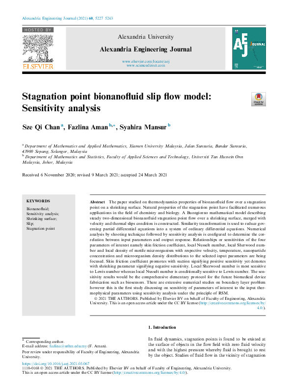 (PDF) Stagnation point bionanofluid slip flow model: Sensitivity analysis