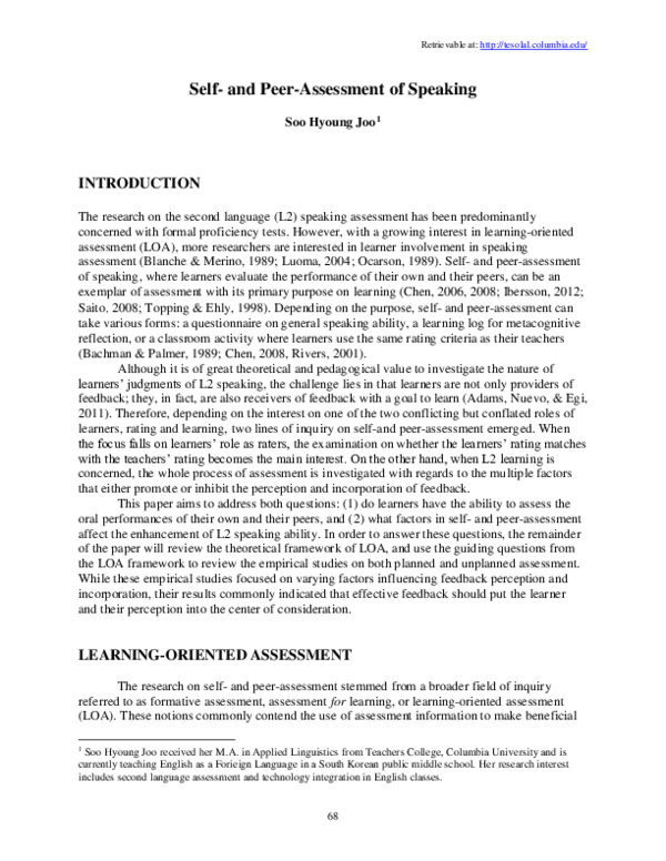 (PDF) Self- and Peer-Assessment of Speaking